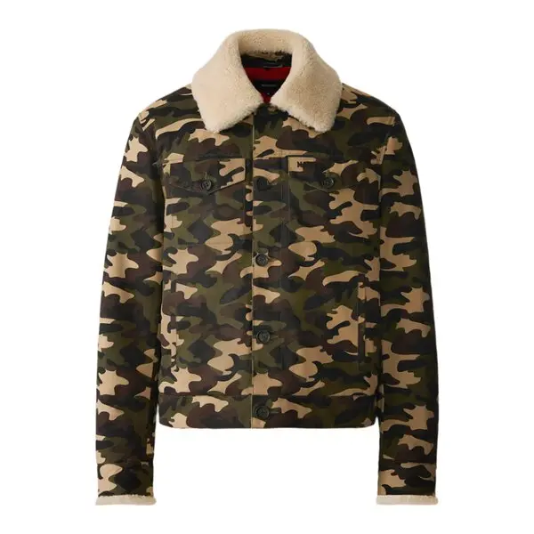 Mackage Camouflage Trucker Jacket With Shearling Collar