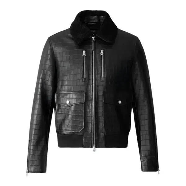Mackage Croc-embossed Leather Jacket With Shearling Collar - Black