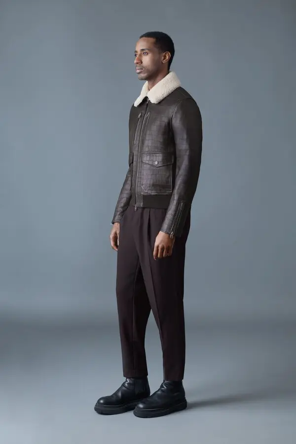Mackage Croc-embossed Leather Jacket With Shearling Collar - Black