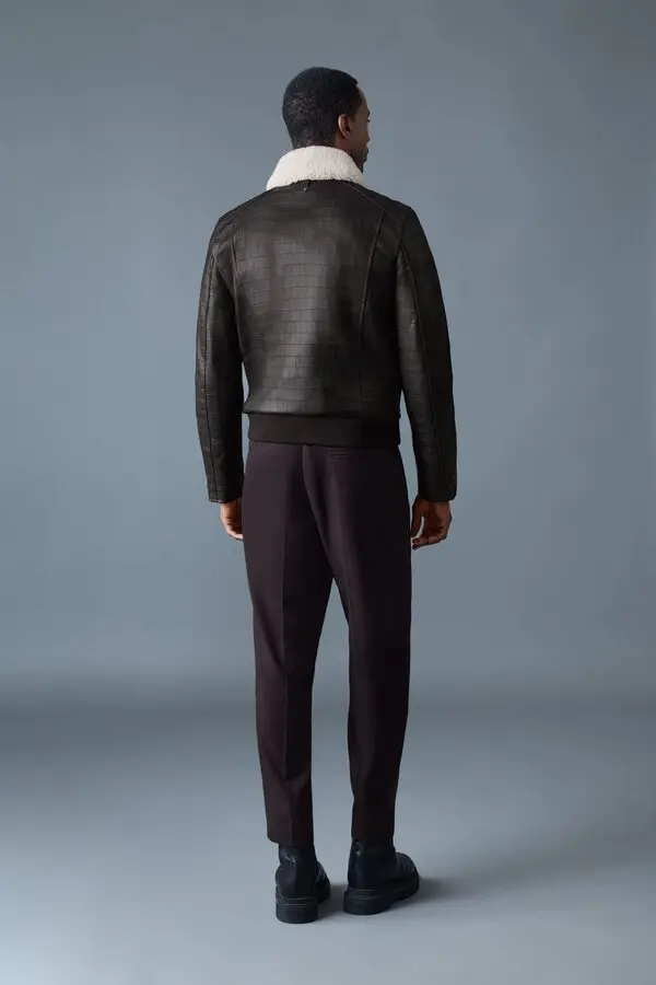 Mackage Croc-embossed Leather Jacket With Shearling Collar - Black