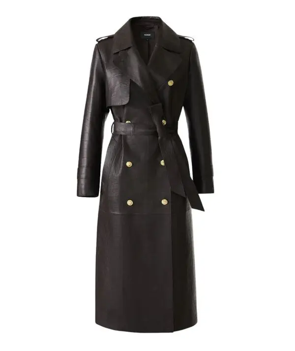 Mackage Gael-nv Croc-embossed Leather Trench Coat - Coffee
