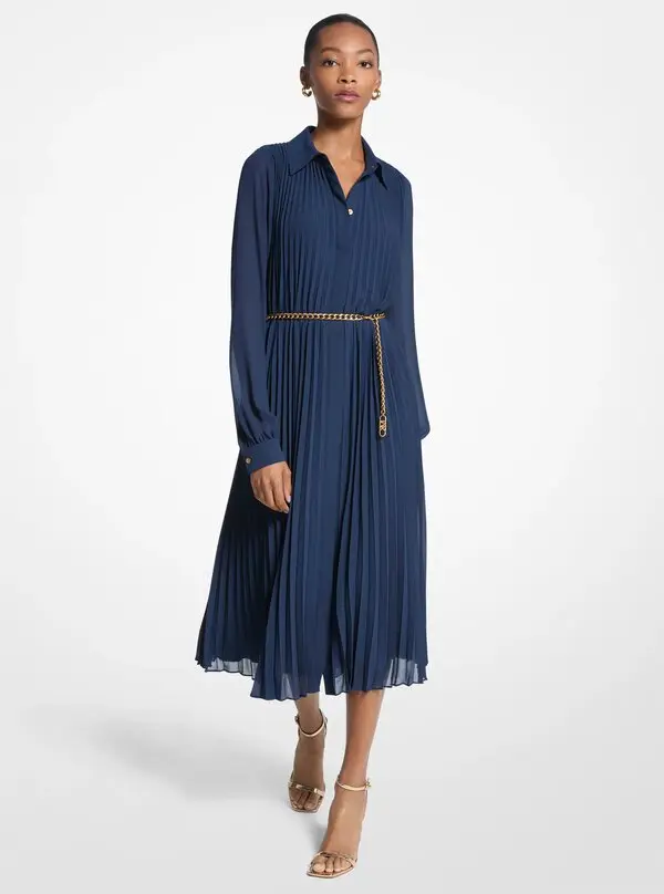 Michael Kors Pleated Georgette Shirtdress - Blue
