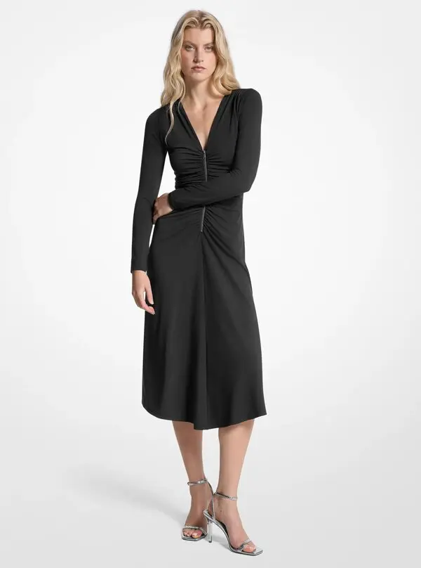 Michael Kors Ruched Stretch Matte Jersey Dress - Black