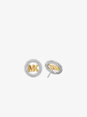 Michael Kors Small Pavé Logo Charm Two-tone Stud Earrings