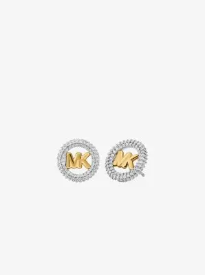 Michael Kors Small Pavé Logo Charm Two-tone Stud Earrings