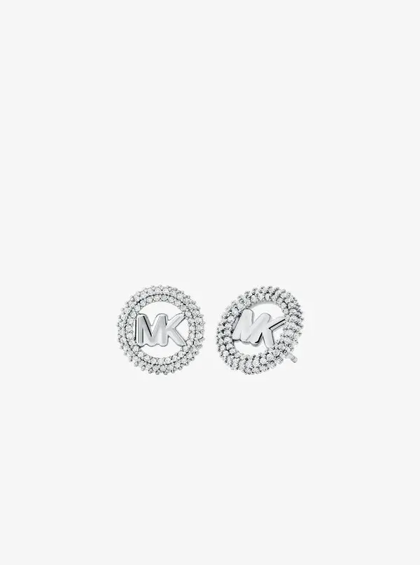 Michael Kors Small Pavé Logo Charm Two-tone Stud Earrings - Silver