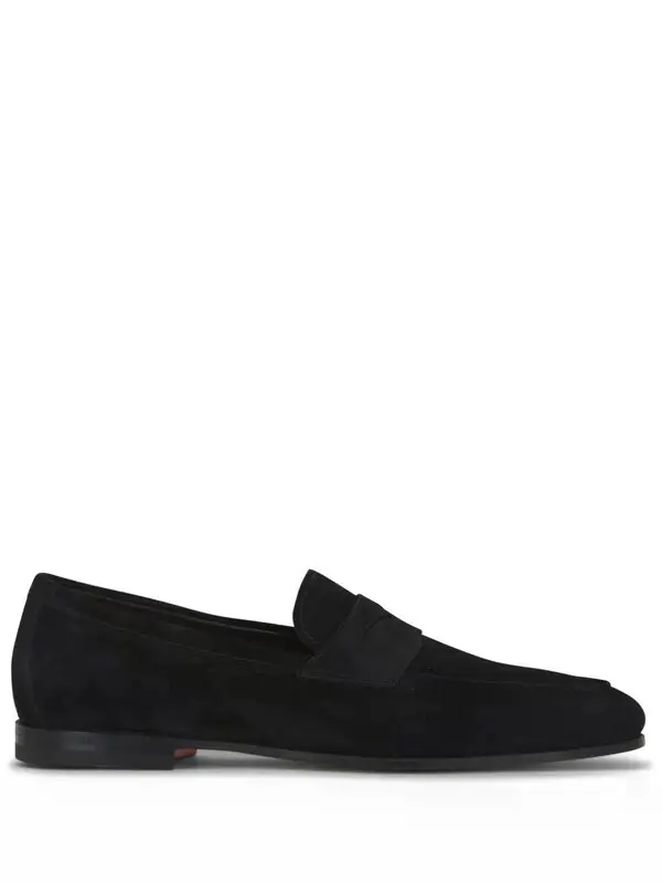 Santoni Suede Penny Loafers - Black