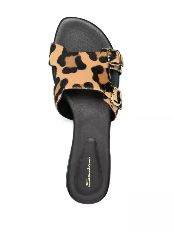 Santoni Leopard-print Double-buckle Slides - Black
