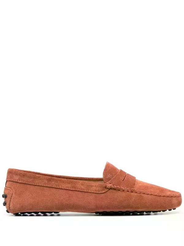 TOD'S Almond Toe Suede Loafers - Orange