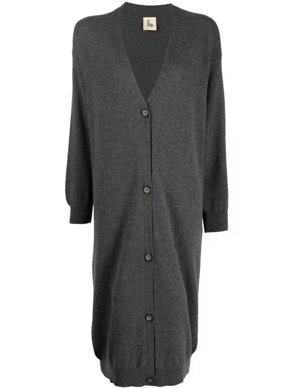 PAULA V-neck Cashmere Cardigan Coat - Grey