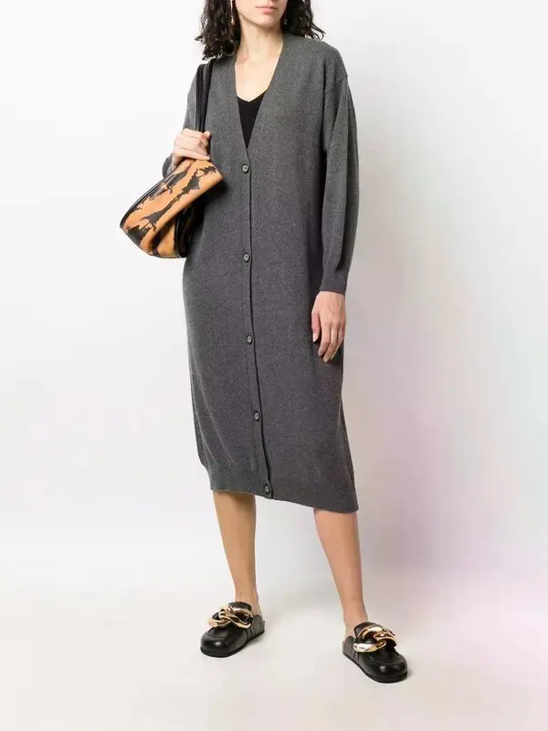 PAULA V-neck Cashmere Cardigan Coat - Grey