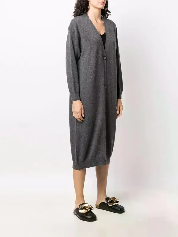 PAULA V-neck Cashmere Cardigan Coat - Grey