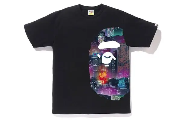 A BATHING APE Neon Tokyo Side Big Ape Head Tee Shirt - Black