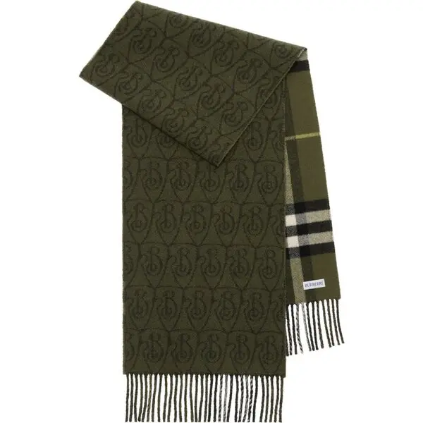 Burberry Reversible B Shield Cashmere Scarf - Pea Green