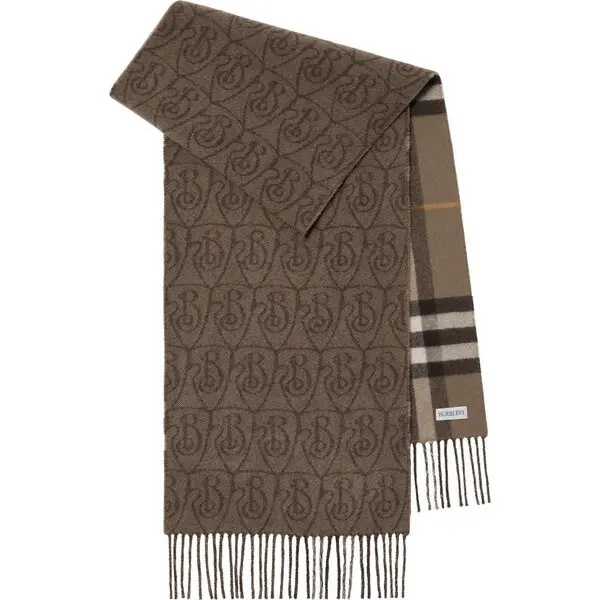 Burberry Reversible B Shield Cashmere Scarf - Vole Brown