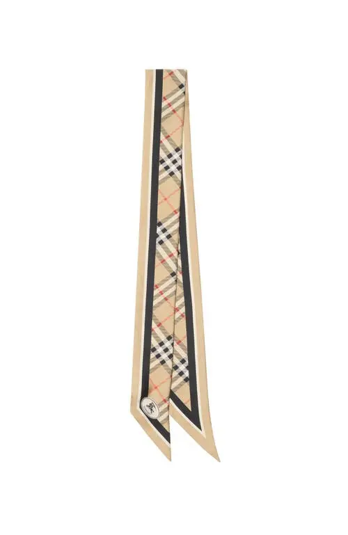 Burberry Skinny Check Silk Scarf - Sand Beige