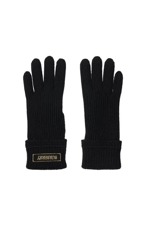 Burberry Logo Patch Wool Blend Gloves - Black
