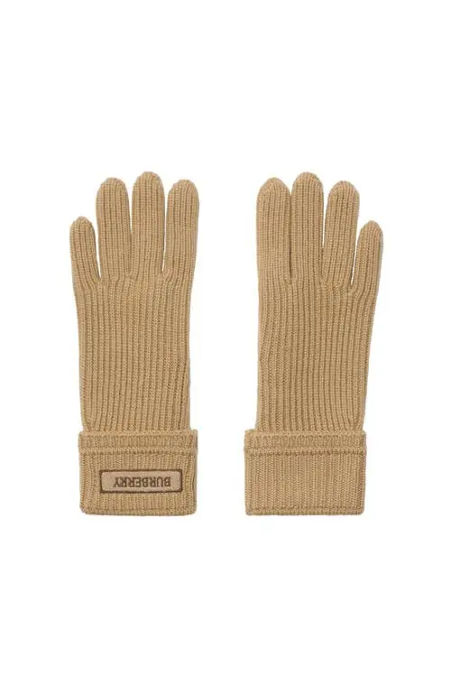 Burberry Logo Patch Wool Blend Gloves - Sand Beige