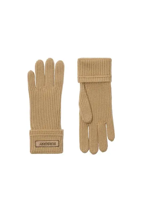 Burberry Logo Patch Wool Blend Gloves - Sand Beige