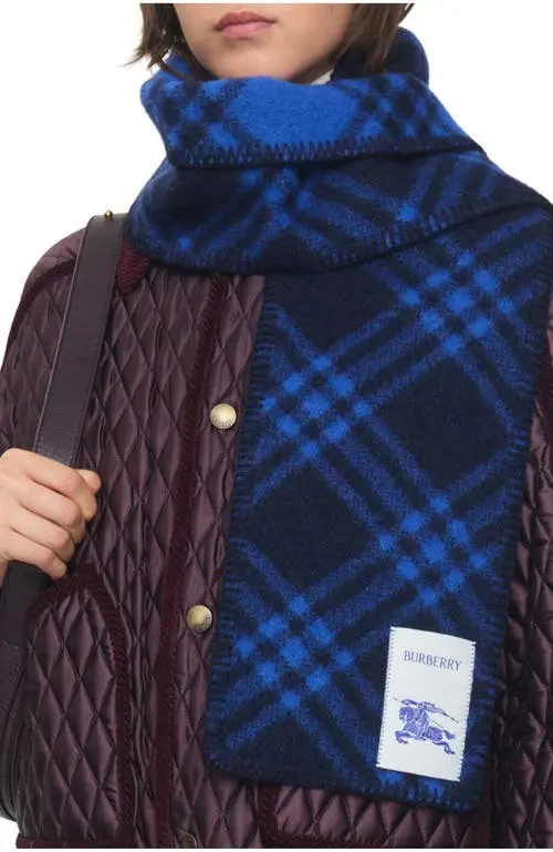 Burberry Narrow Check Wool Scarf - Ink Blue