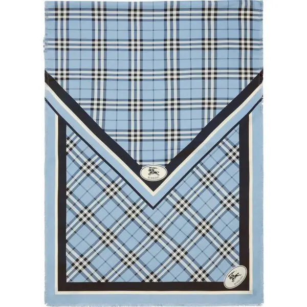 Burberry Check Knight Stamp Silk Scarf - Bank Blue