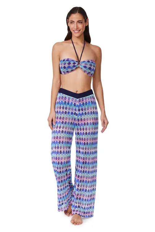 GOTTEX Retro Riviera Netted Crochet Beach Pant Cover-up - Blue-multi