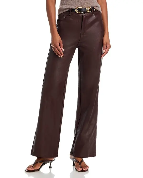 Aqua Faux Leather Flared Pants - Brown