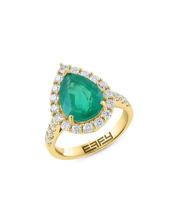 Bloomingdale'S Emerald And Diamond Halo Ring In 18k Yellow Gold - Green/gold
