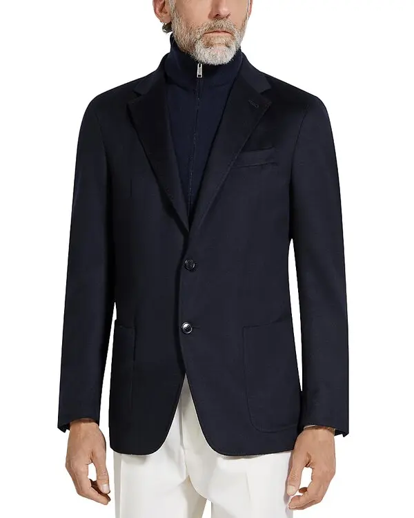 Zegna Oasi Cashmere Jacket With Knit Bib - Navy Blue
