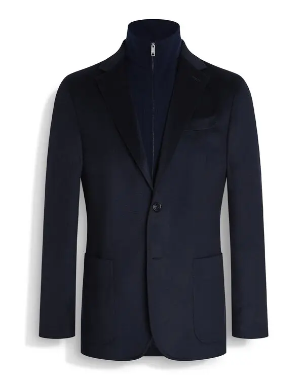 Zegna Oasi Cashmere Jacket With Knit Bib - Navy Blue