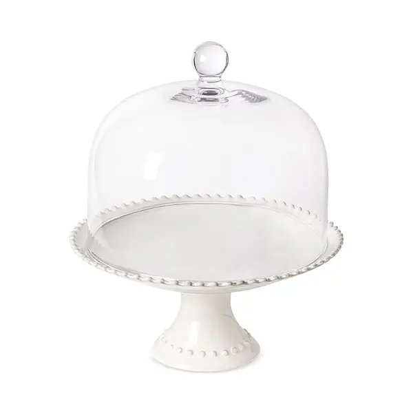 COSTA NOVA Pearl Footed Cake Plate With Glass Dome, Medium - White