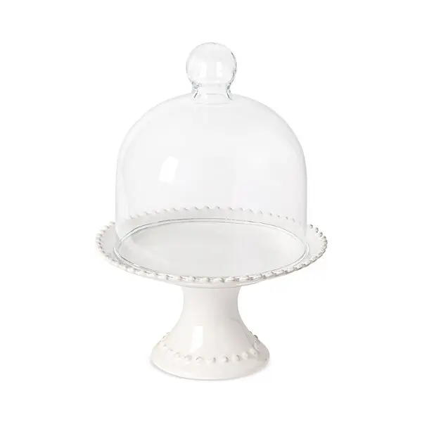 COSTA NOVA Pearl Footed Cake Plate With Glass Dome, Small - White