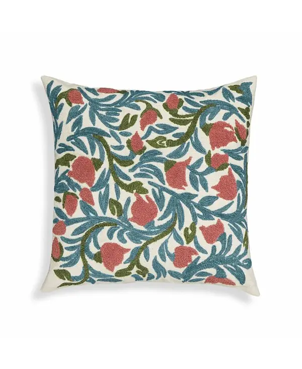 TOV FURNITURE Tulip Embroidered Floral Wool 20 Inch Square Accent Cushion - Multi
