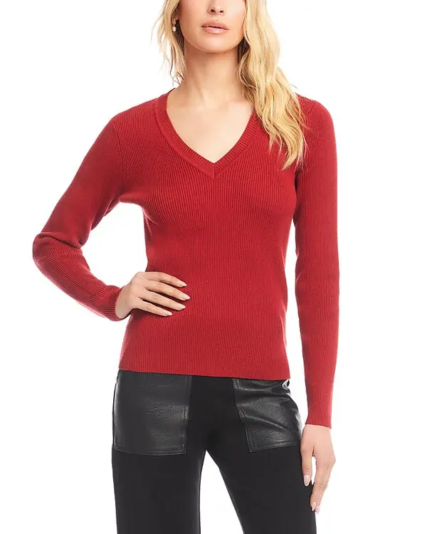 Karen Kane V-neck Ribbed Sweater - Tomato