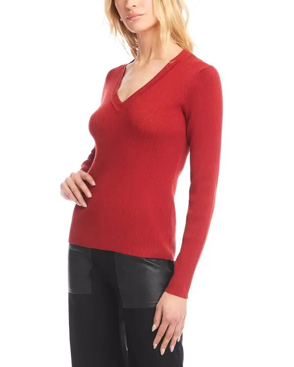 Karen Kane V-neck Ribbed Sweater - Tomato