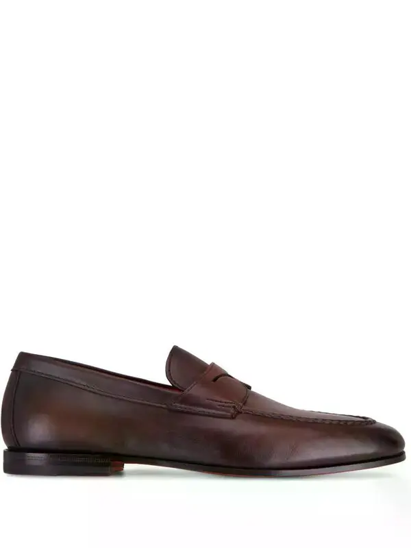 Santoni Leather Penny Loafers - Brown