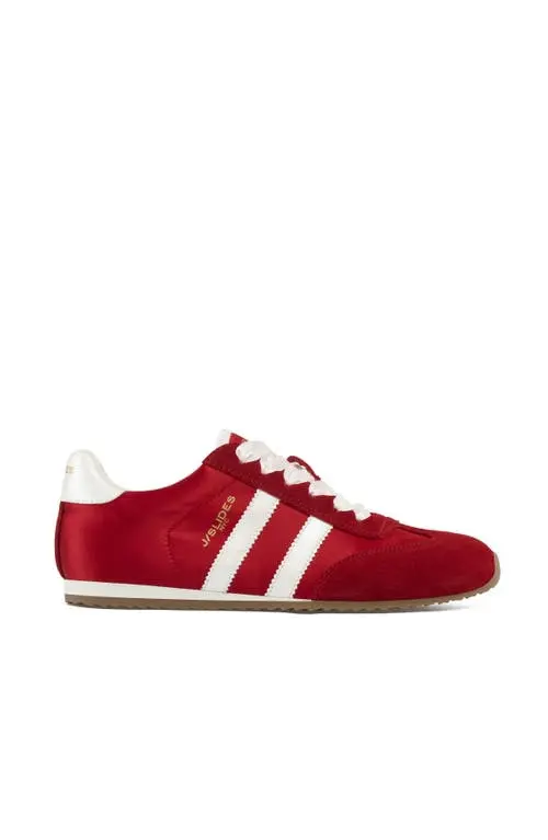 J/SLIDES NYC Peggy Satin Sneaker - Red-nylon/suede