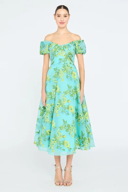 Theia Alanis Off-shoulder A-line Dress