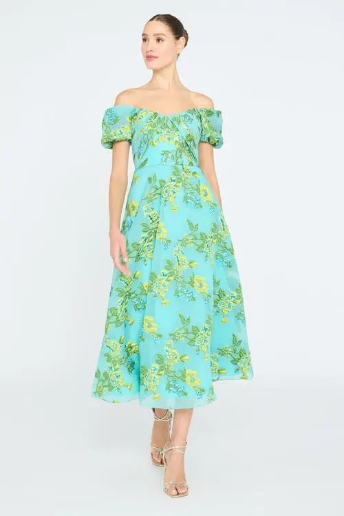 Theia Alanis Off-shoulder A-line Dress