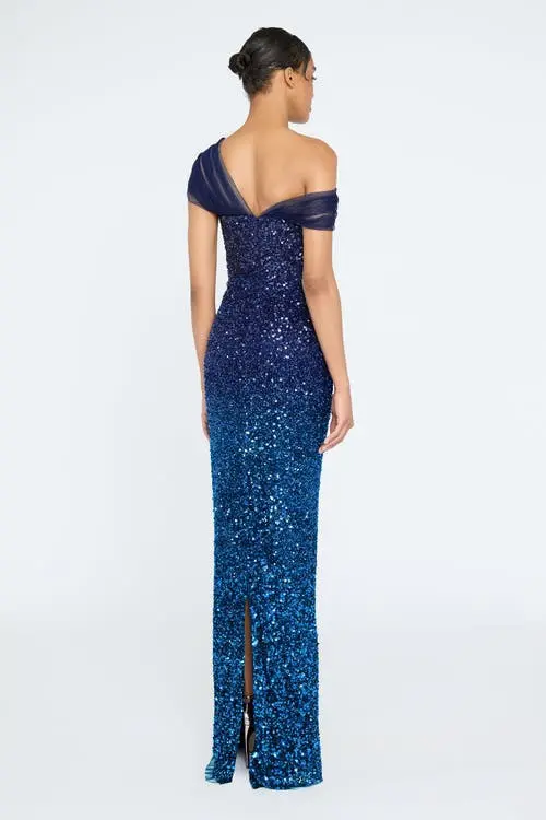 Theia Dina Beaded Column Gown