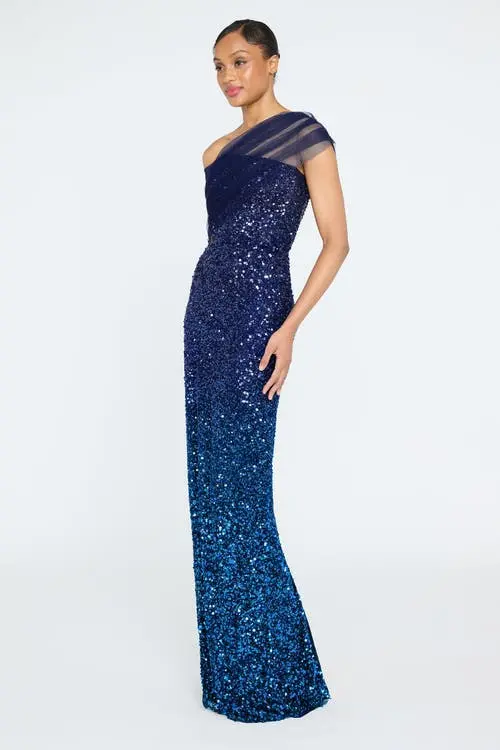 Theia Dina Beaded Column Gown