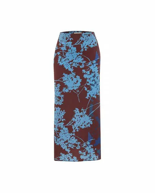 THEO THE LABEL Hydra Printed Maxi Skirt - Koffee/blue