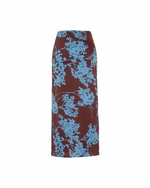 THEO THE LABEL Hydra Printed Maxi Skirt - Koffee/blue
