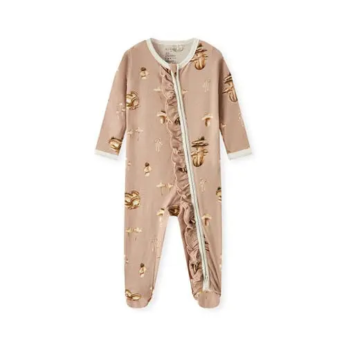 MILKBARN Organic Cotton Ruffle Zipper Footed Romper - Mushroom