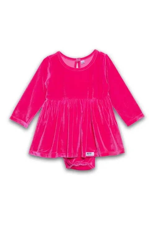 WORTHY THREADS Stretch Velvet Long Sleeve Bubble Romper - Hot Pink
