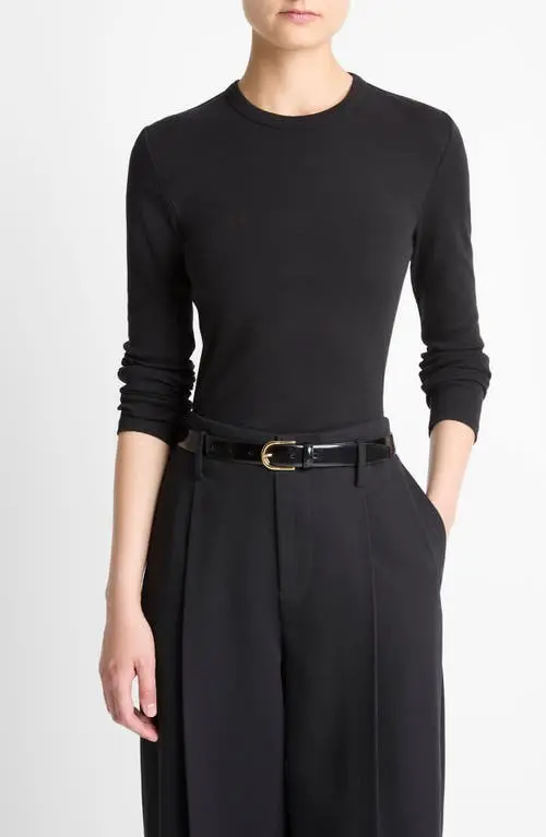 Vince Essential Long Sleeve Pima Cotton & Modal T-shirt - Black