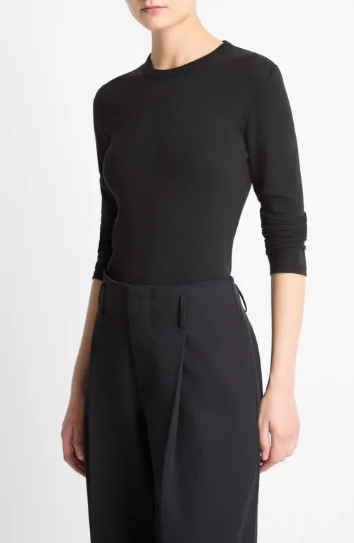 Vince Essential Long Sleeve Pima Cotton & Modal T-shirt - Black