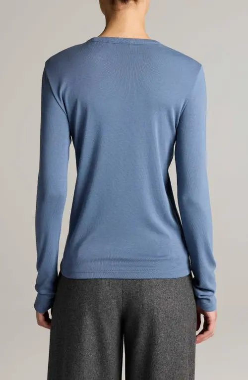 Vince Essential Long Sleeve Pima Cotton & Modal T-shirt - Blue Slate