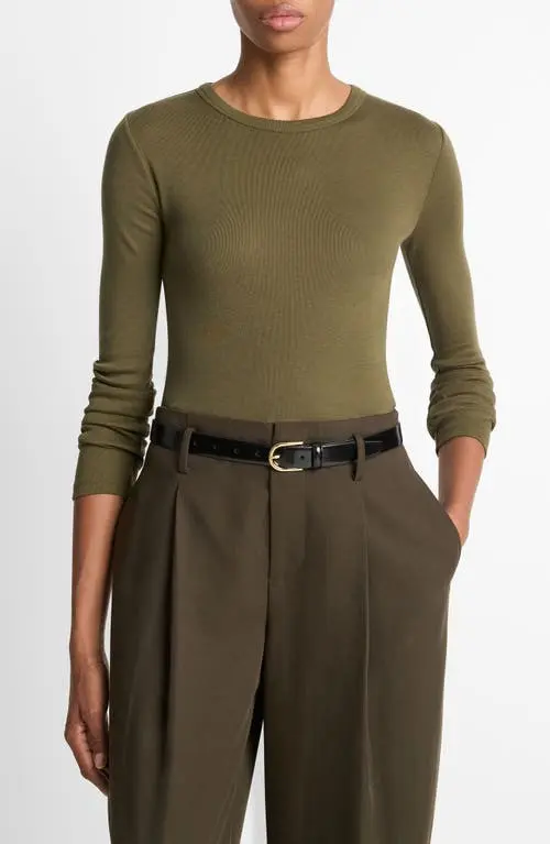 Vince Essential Long Sleeve Pima Cotton & Modal T-shirt - Herba