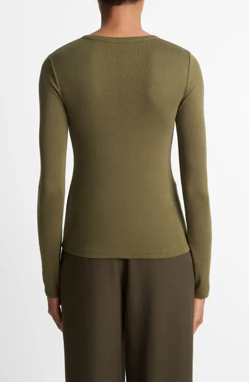 Vince Essential Long Sleeve Pima Cotton & Modal T-shirt - Herba